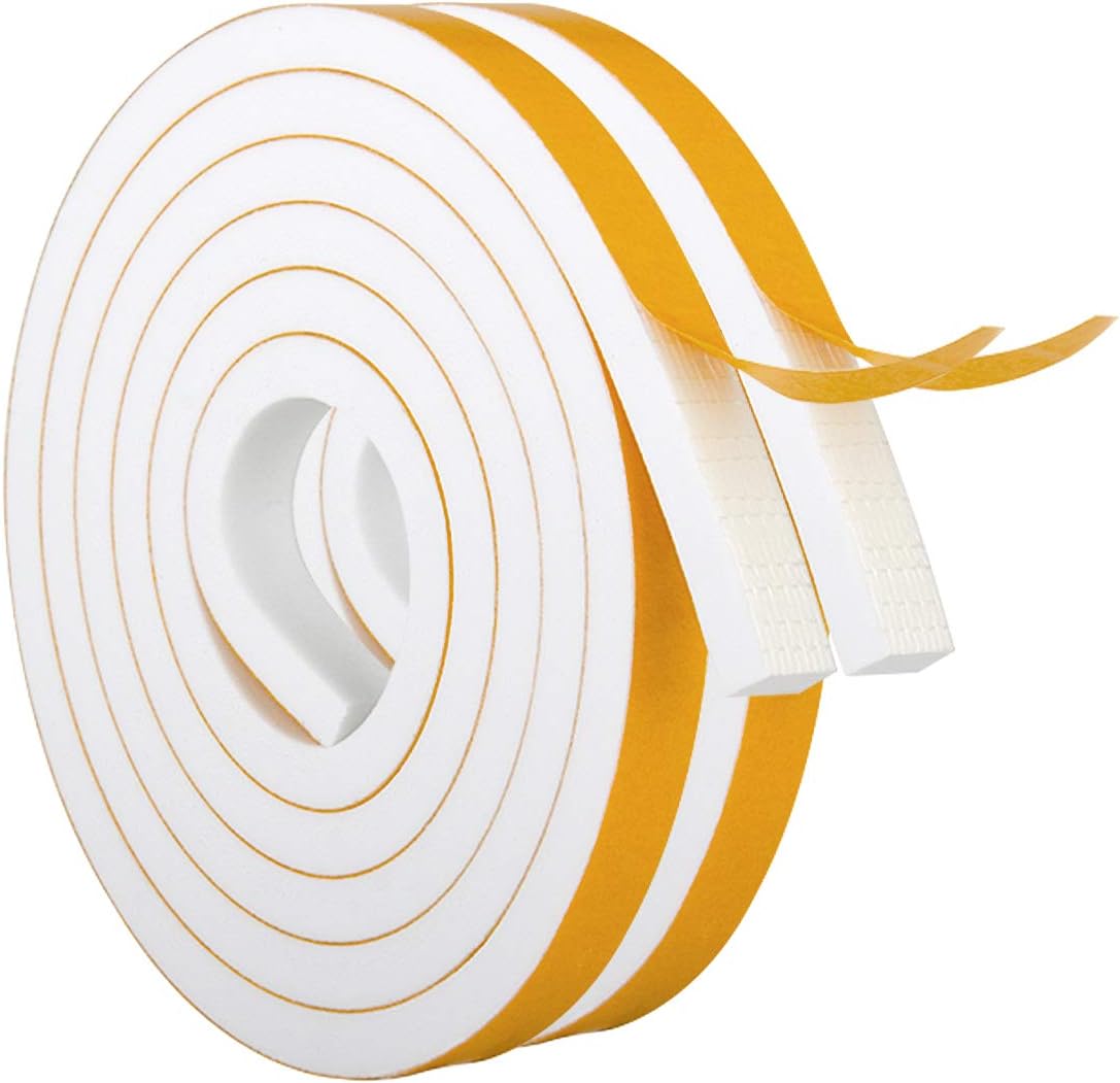 White Door Window Weather Stripping Self Adhesive Foam Tape 1/2 in × 1/ ...