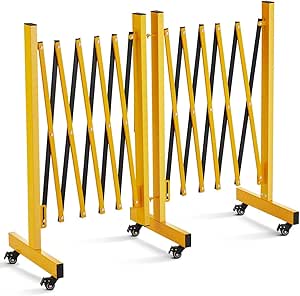 9FT Folding Expandable Barricade with Rotating Wheels Metal Guard ...