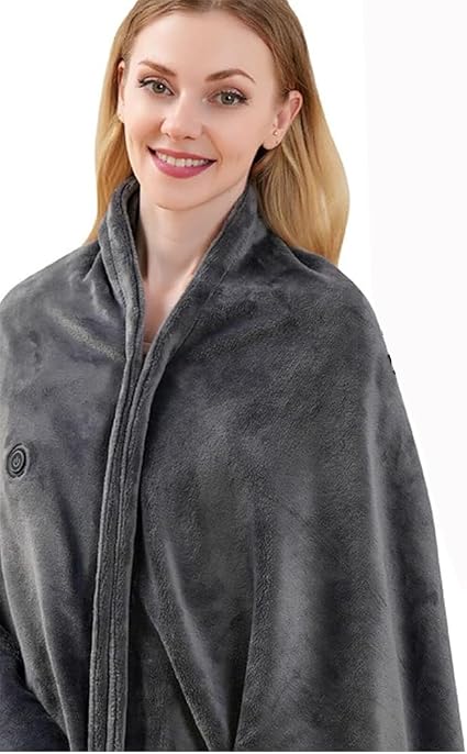 USB Heated Shawl Blanket 3 Settings Wearable Throw with Buttons, Soft ...