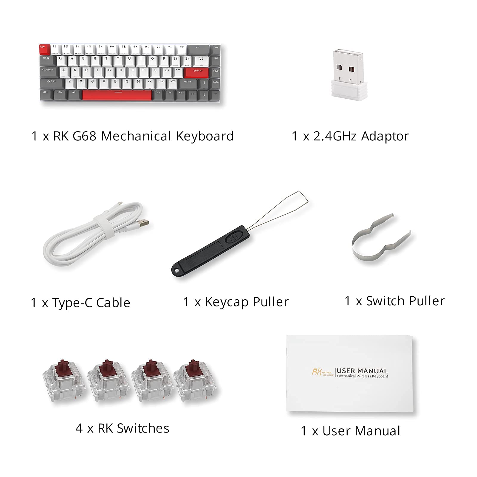 RK ROYAL KLUDGE RK G68 65% Wireless Mechanical Keyboard, Bluetooth5.1/2 ...