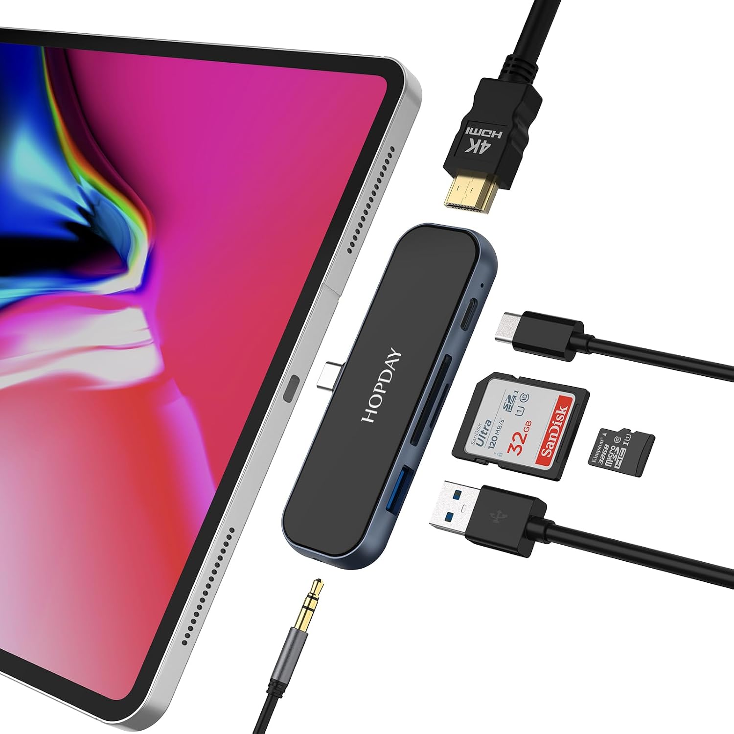 Amazon.com: USB C Adapter, 6 Ports USB C Multiport Hub 2021 2020 12.9 ...
