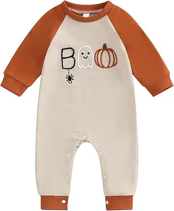 Amazon.com: Lukivech Newborn Infant Baby Boy Girl Halloween Outfit Boo Embroidery Romper Long ...