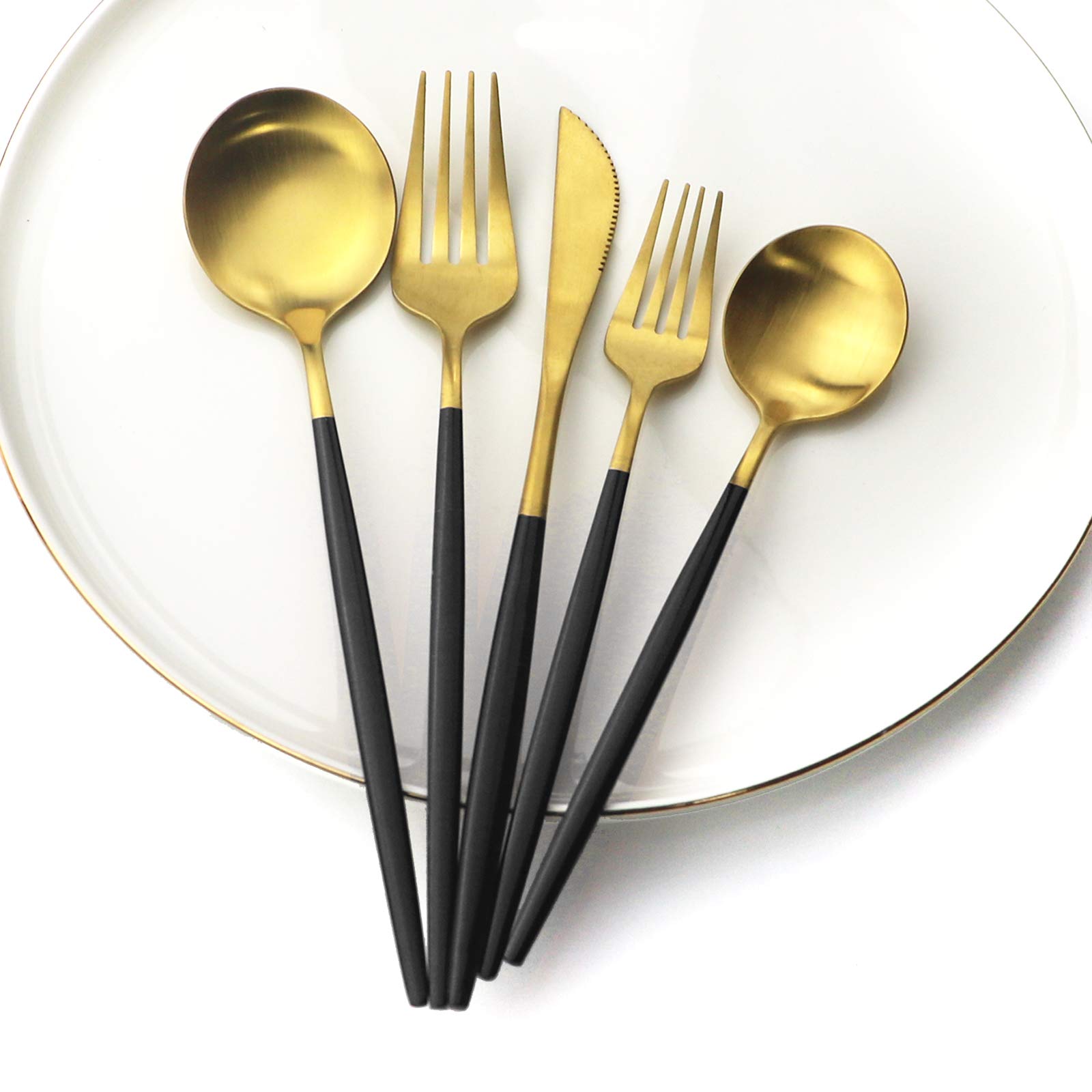 PILER 30-Piece Black Gold Matte Silverware Flatware Cutlery Set ...
