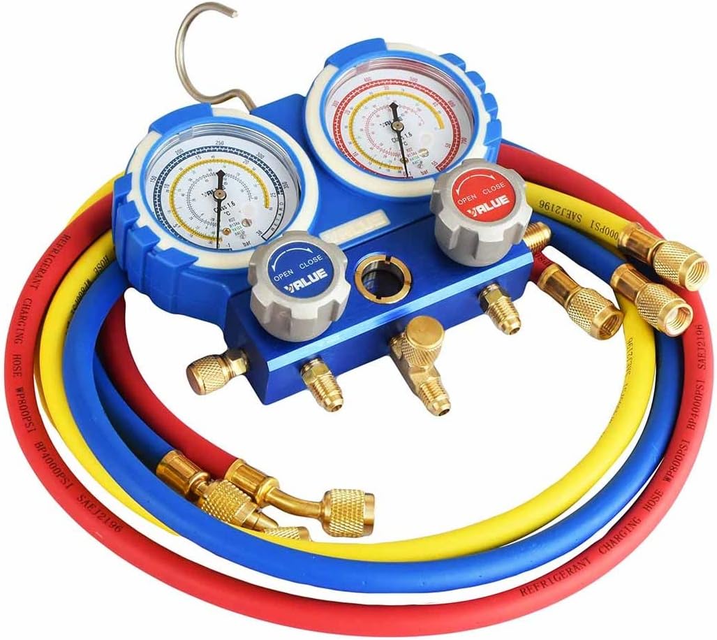 HVAC R410A Manifold Gauge Set AC R22,R134a,R407C,Sight Glass, Manifold Gauge with Hose, Air ...