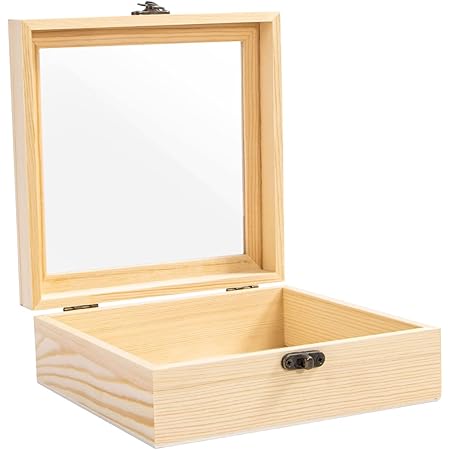 Amazon.com: Useekoo Unfinished Wooden Display Box with Glass Top Hinged ...