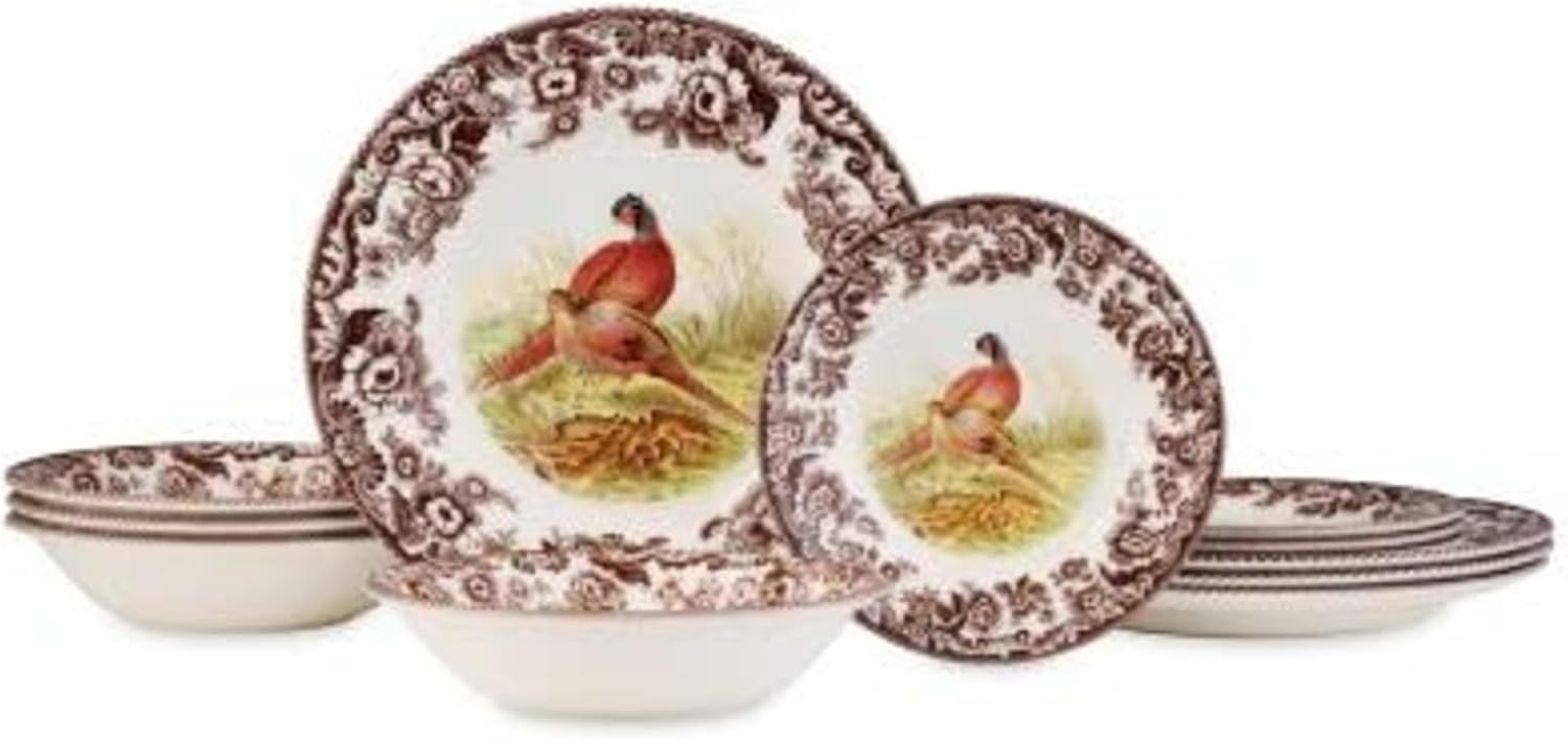 Amazon.com | Spode Woodland Pheasant 12 Piece Dinnerware Set - Hunting ...