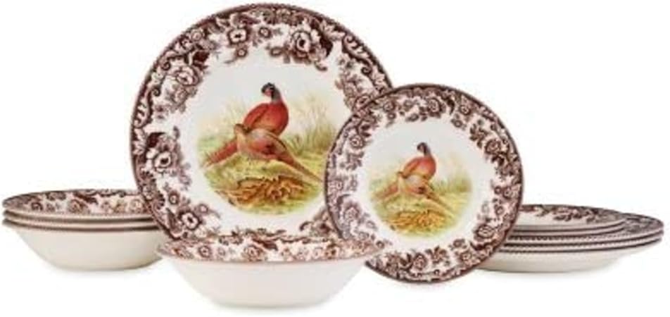Amazon.com | Spode Woodland Pheasant 12 Piece Dinnerware Set - Hunting ...
