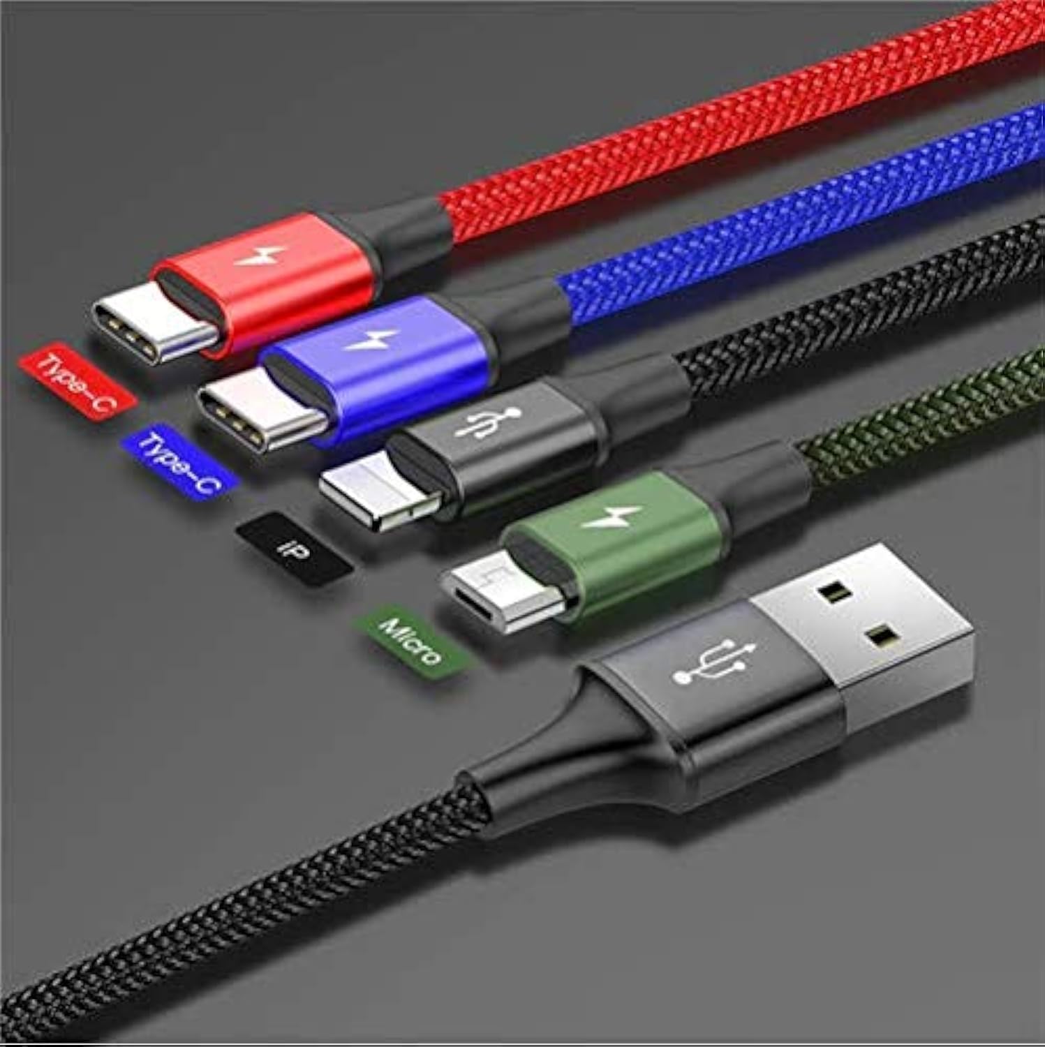 Baseus 4 in 1 USB Cable 2 TypeC 1Micro USB 1IP 8Pin Ports Braided Multi ...
