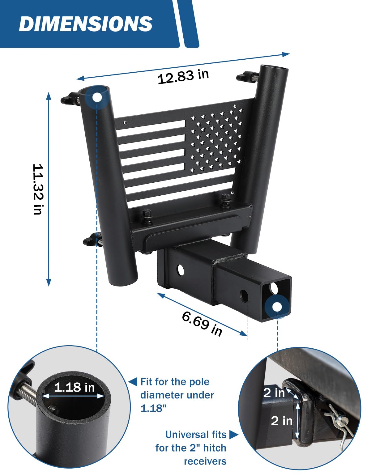 JOYTUTUS Hitch Mount Flag Pole Holder for Standard 2 Inch Receivers ...