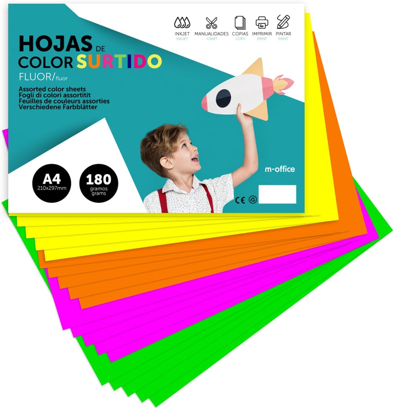 A4 Coloured Card Assorted Colours Fluorescent 180g for Crafts ...