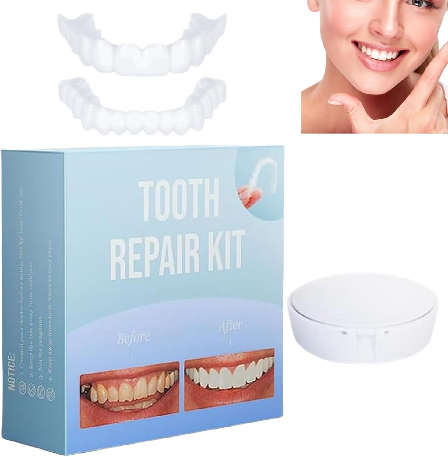 2 Pairs Instant Veneers - Top and Bottom False Teeth Set, Clip-on ...