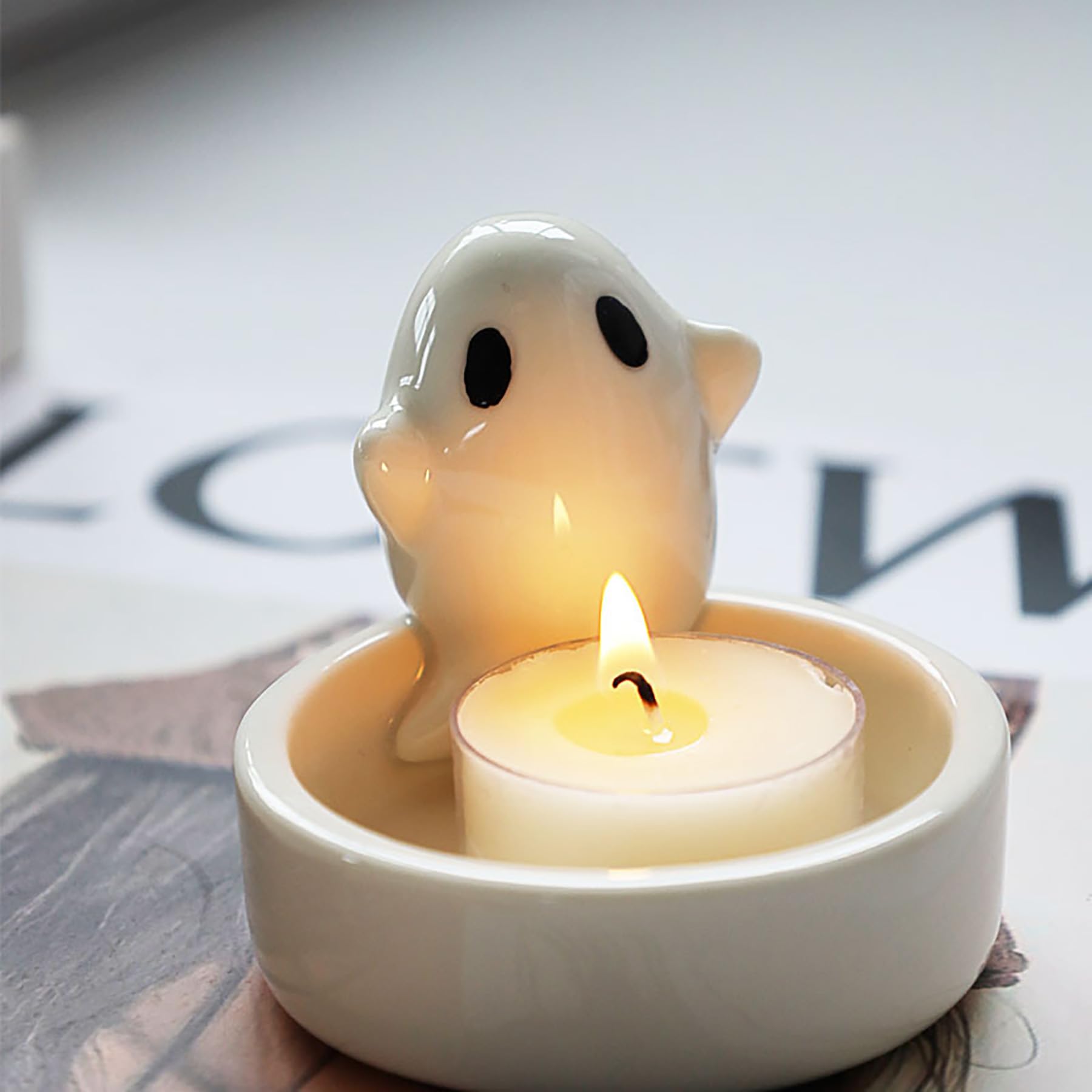 Amazon.com: White Ghost Candle Holder Warming Paws Cartoon Candle ...