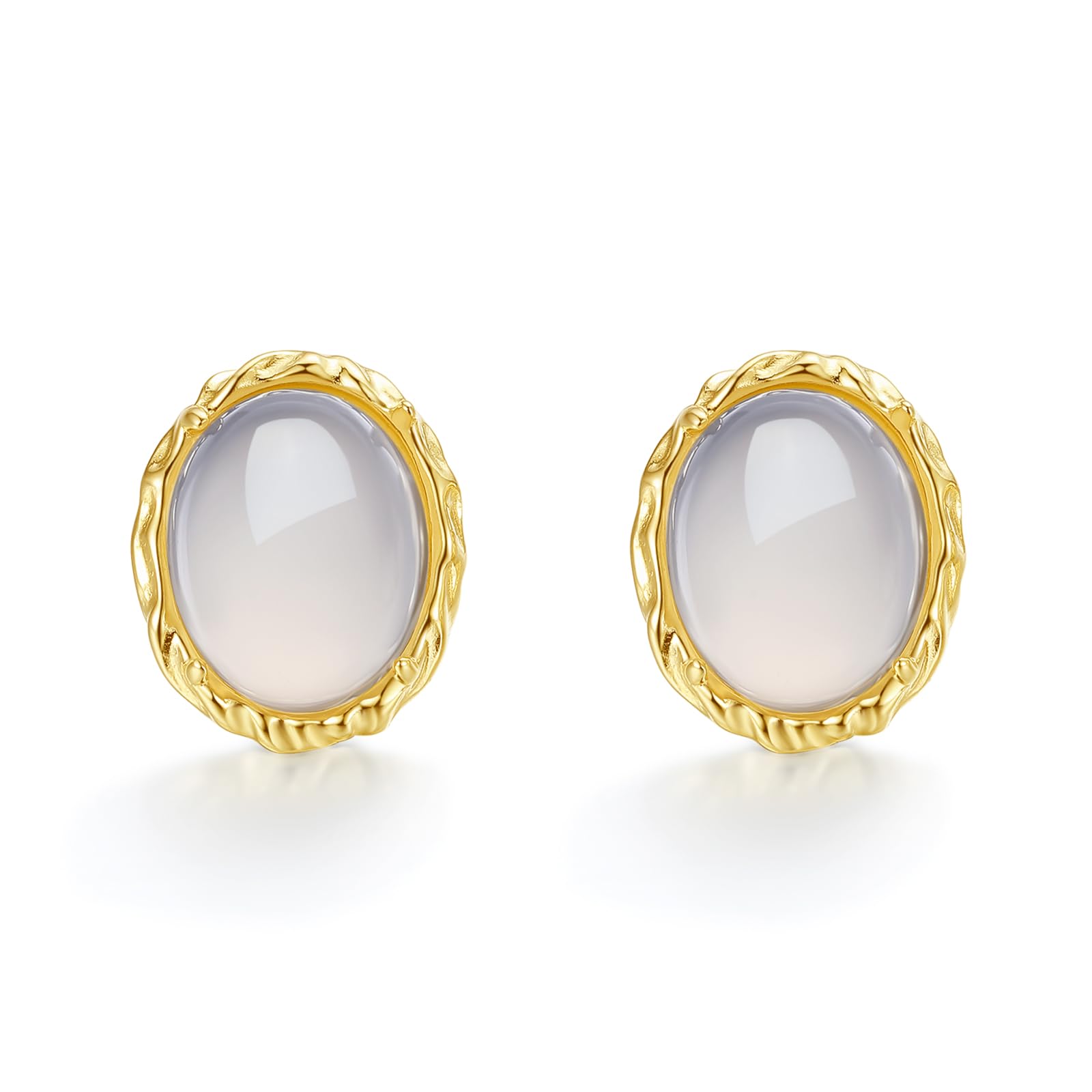 Amazon.com: Sterling Silver Chalcedony Stud Earrings White Gemstone Yellow Earring Round Studs ...