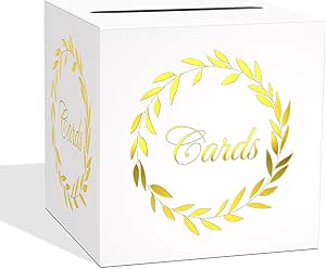 Amazon.com: White Card Box for Party, 8.7" Leaf Gold Foil Design Gift ...