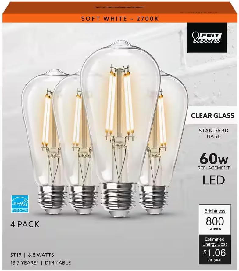 Feit Electric 60-Watt Equivalent ST19 Dimmable Straight Filament Clear ...