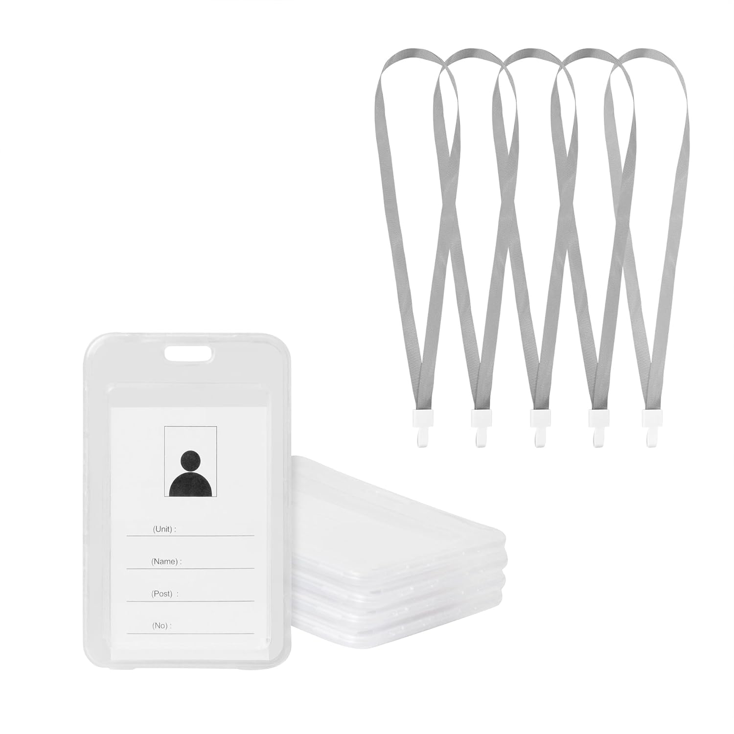 GLUN® Transparent Vertical Plastic ID Card Holder Case with 5 Gray ...