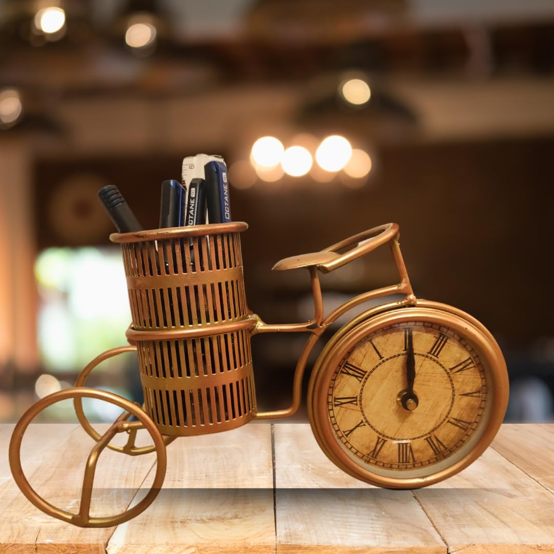 Bhumatha Iron Painted cycle Pen Pencil Stand Holder with clock ...