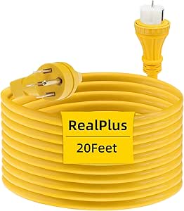 RealPlus 50 Amp Generator Extension Cord, 20 Feet NEMA 14-50P Male to ...