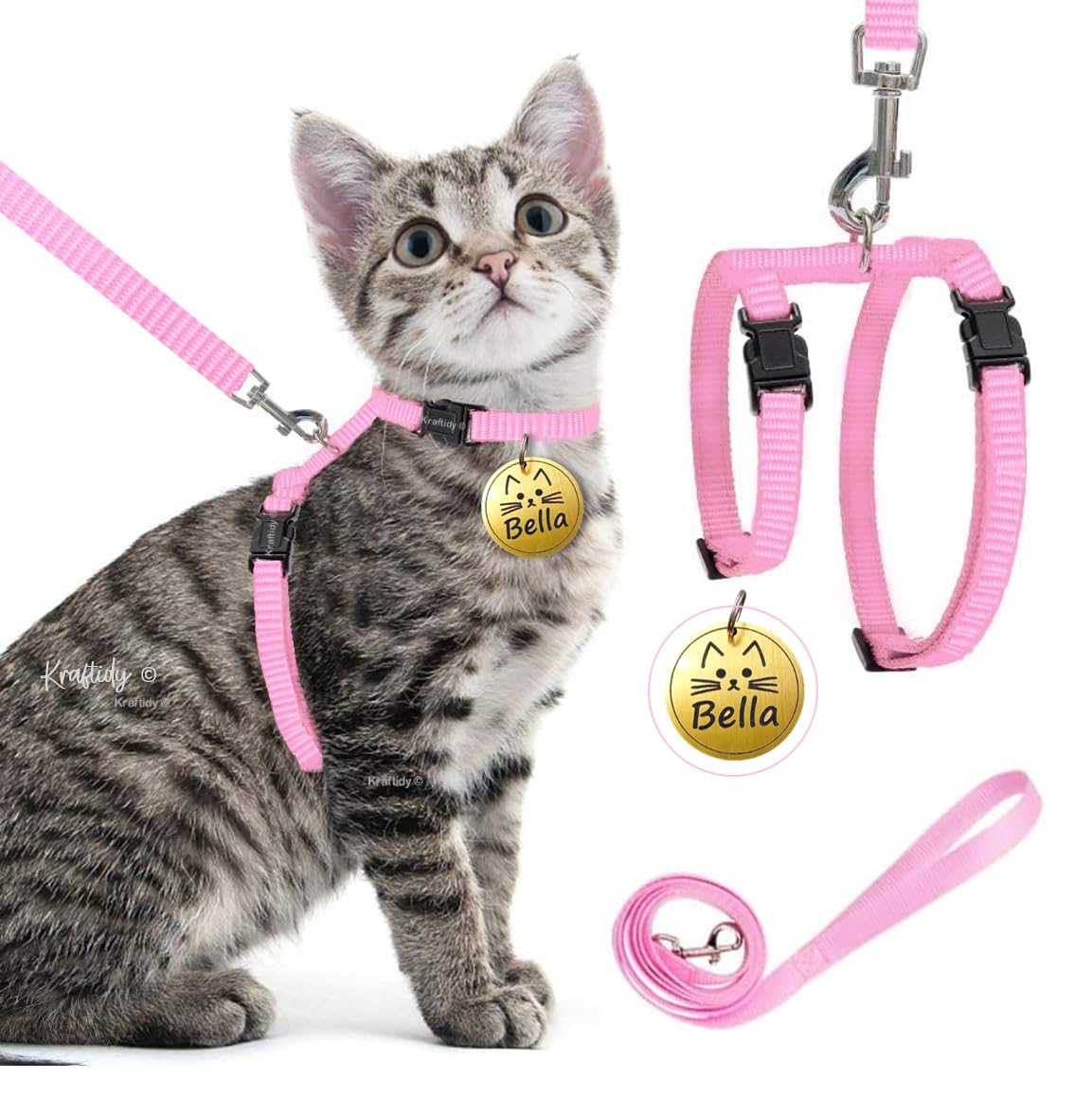 Kraftidy cat Harness with Leash and Name tag id Customized for Kitten ...
