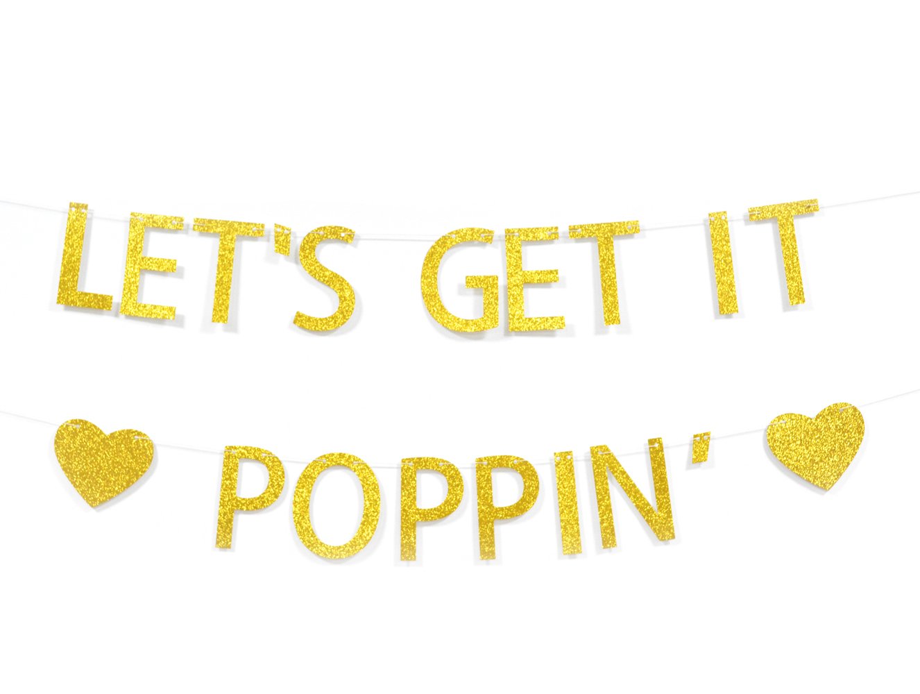 Amazon.com: Qttier Let's Get It Poppin Gold Glitter Banner for Baby ...