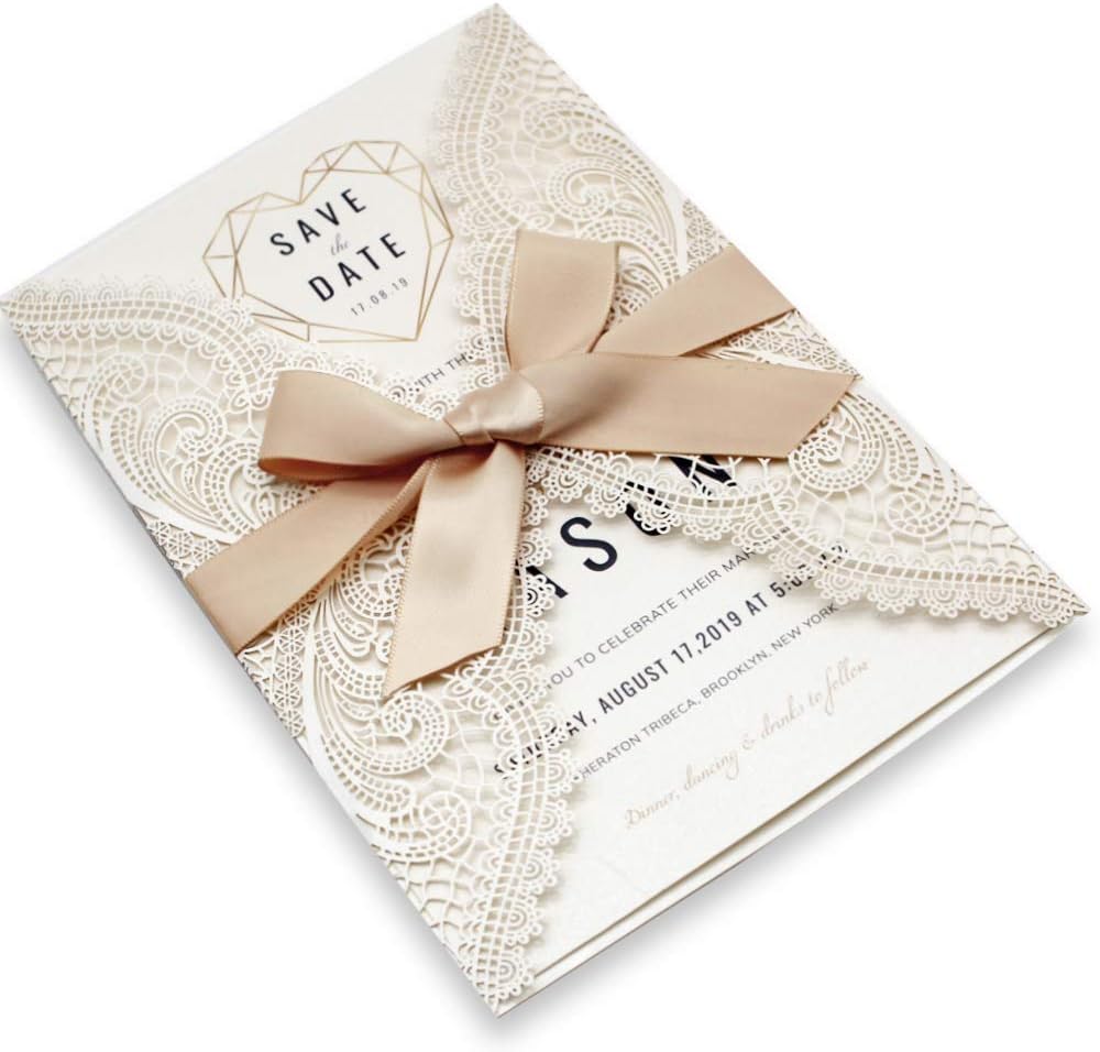 Amazon.com: Picky Bride 25Pcs Elegant Lace Wedding Invitation Cards ...