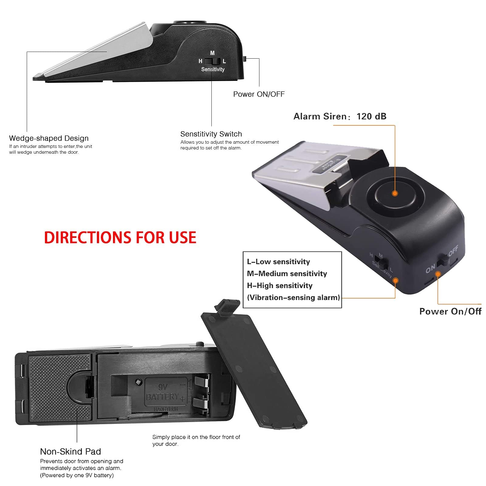 Snapklik.com : Upgraded Portable Door Lock & Door Stop Alarm, Dual ...
