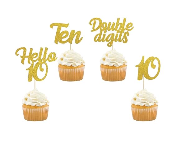 SVM CRAFT® 10 Years Cup Cake Toppers- 24 Pack Glitter 10th Birthday ...