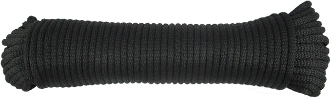 1/4 inch Black Dacron Polyester Rope - 100 Foot Hank | Solid Braid ...
