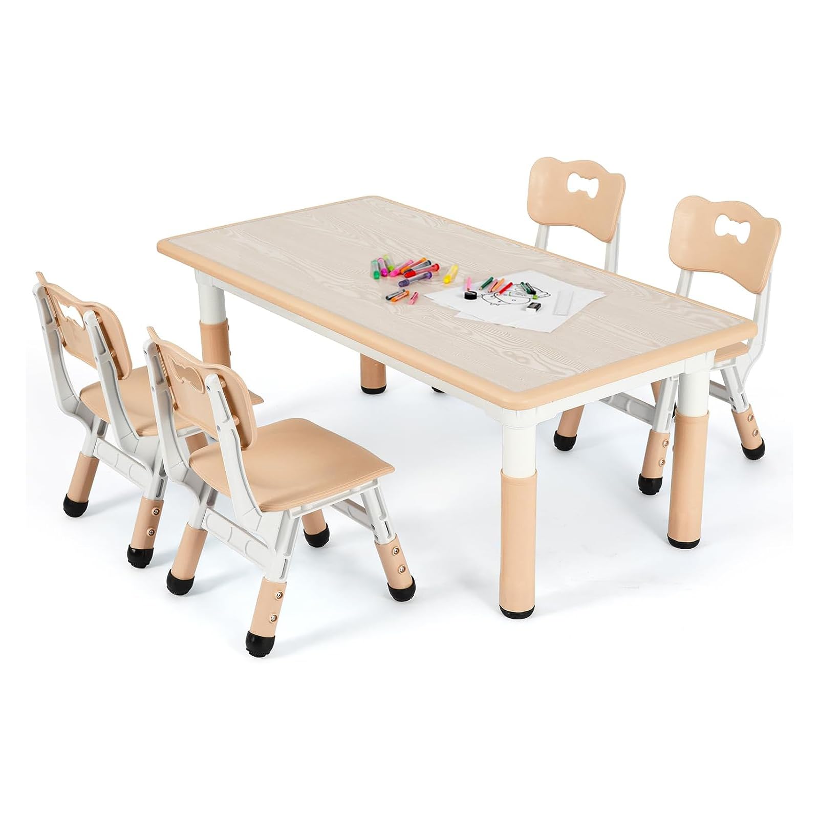 Kids Table and 4 Chairs Set, Height Adjustable Toddler Table and Chair ...