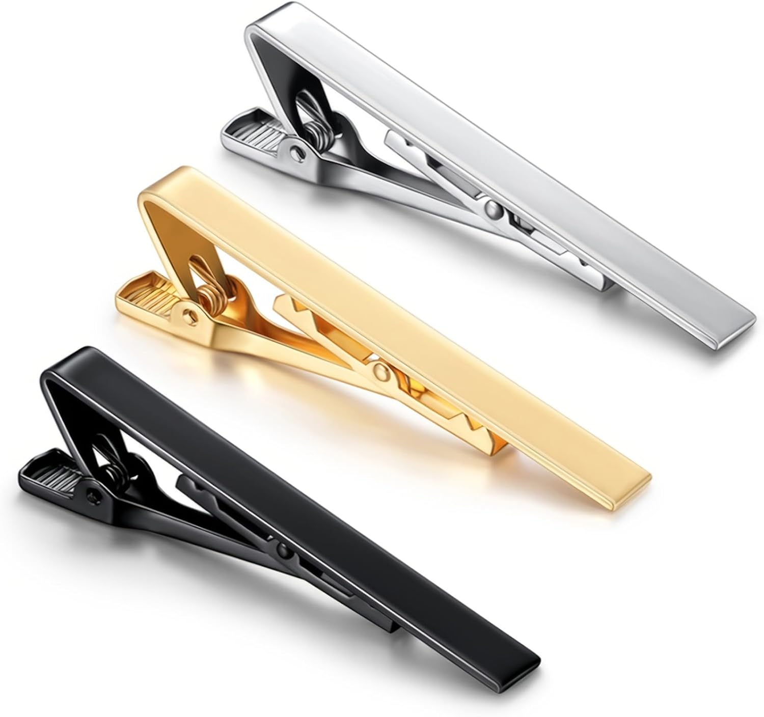 3 Pack Men's Tie Clips Long Styles Tie Bar Clip Set Square Edges Tie ...
