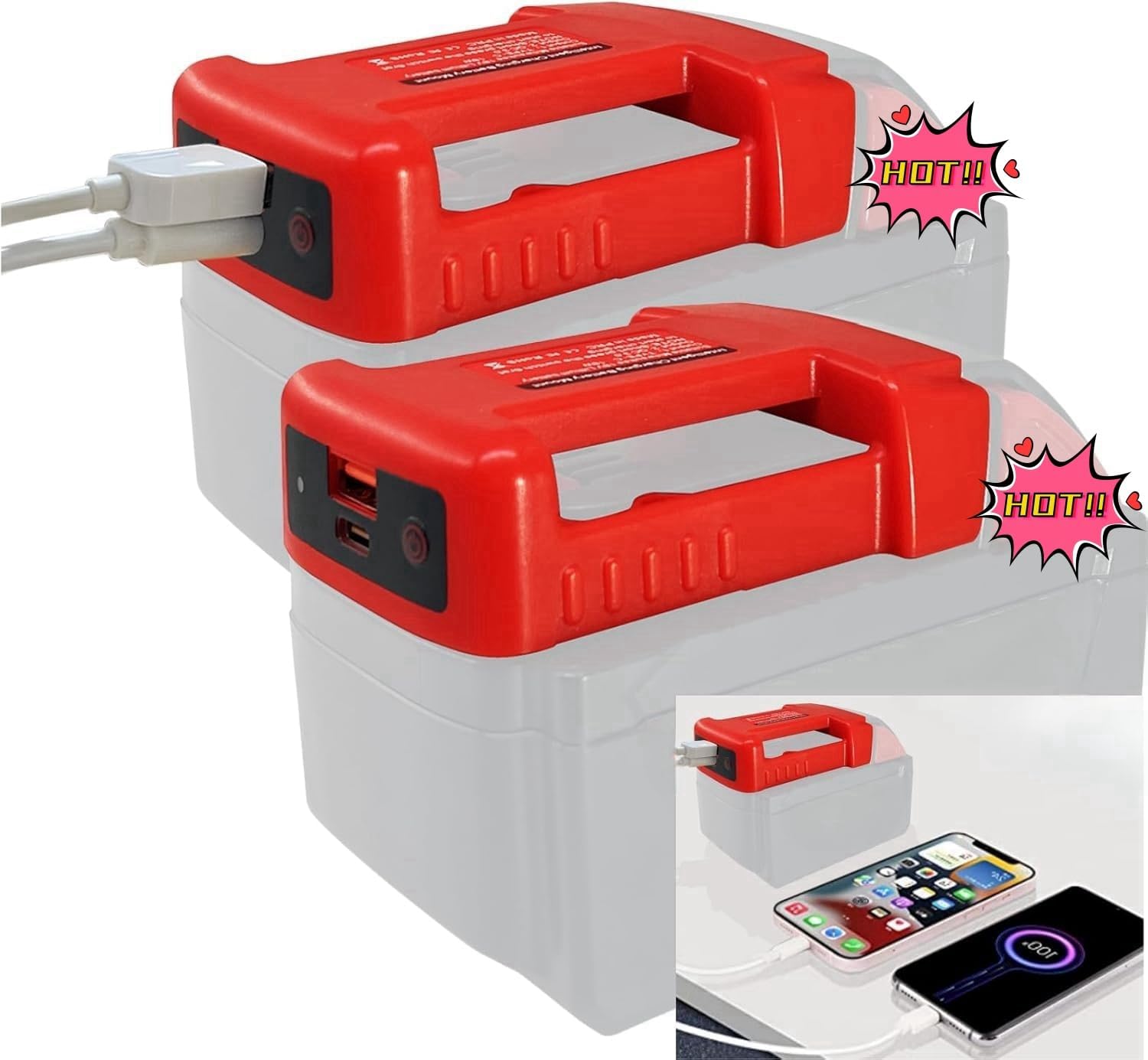 Amazon.com: 2 Packs USB Charger Adapter for Milwaukee M18 18V Battery ...