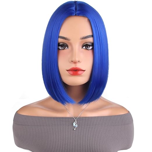 Amazon.com: MAGQOO Blue Wig Blue Bob Side Part 10 Inches Women Girls ...