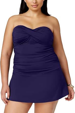 Anne Cole Women's Plus-Size Twist-Front Shirred Dress One-Piece ...