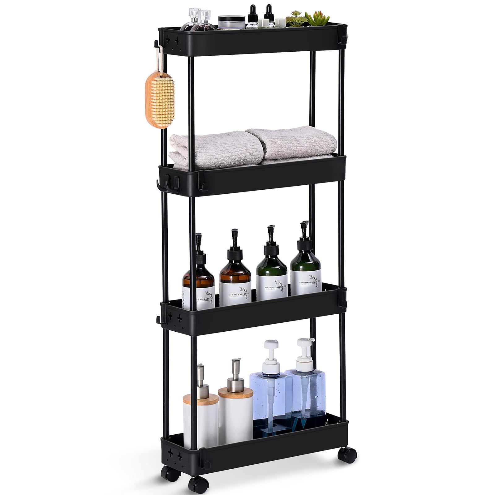 Amazon.com: TOOLF Slim Rolling Storage Cart, 4 Tier Bathroom Organizer ...