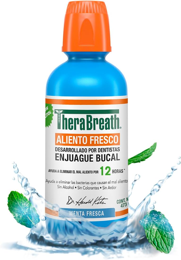 TheraBreath Enjuague Bucal - Sabor Menta Fresca, 473 ml, Combate El Mal Aliento Hasta Por 12 ...