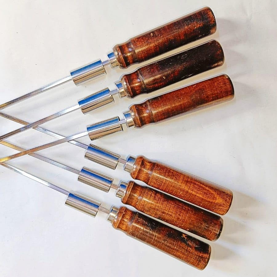 VJR 13 Inch Stainless Steel Skewer Square Rod with Wood Handle (Set of ...