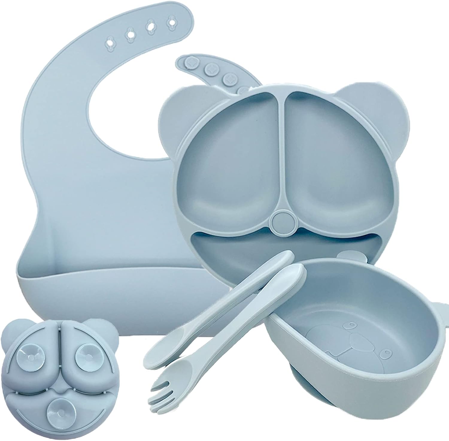 Baby Weaning Set, 5pcs Silicone Baby Feeding Set, Divided Plate ...