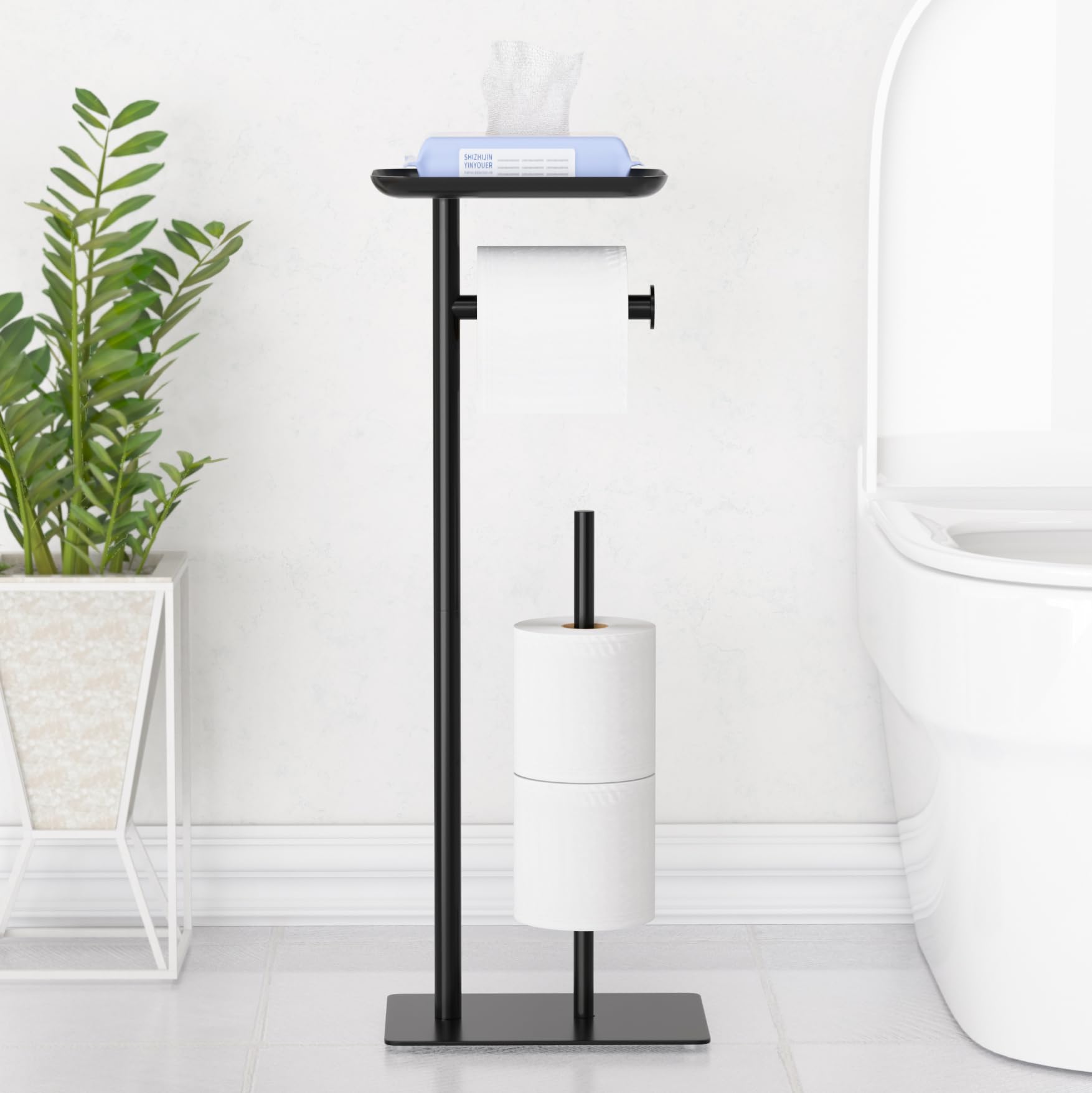 Free-Standing Toilet Roll Holder with Top Shelf, Holds 4 Rolls ...
