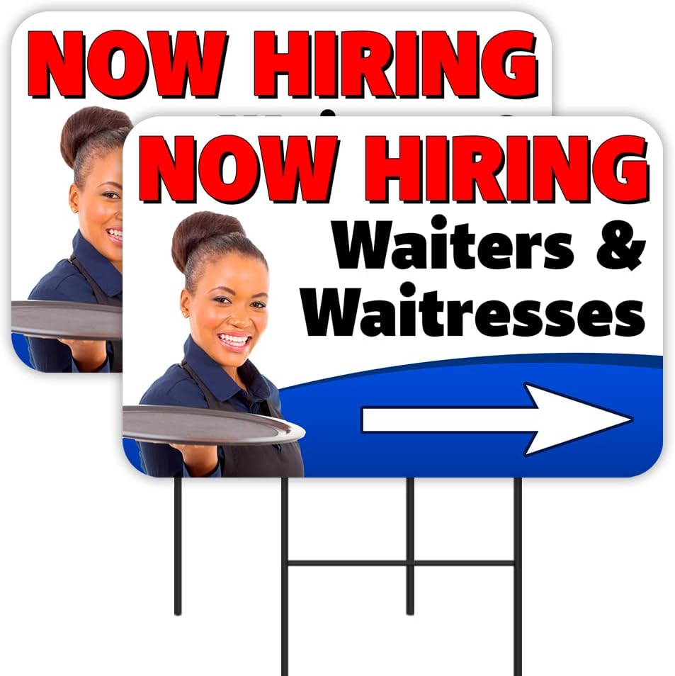 Amazon.com : 2 Pack NOW HIRING Waiters & Waitresses 16" x 24" - Double ...