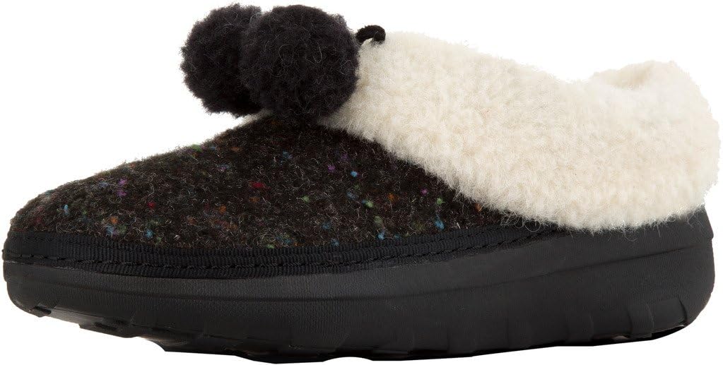 Amazon.com | FitFlop Women's Loaff SNUG POM Slippers, Black, 5 M US ...