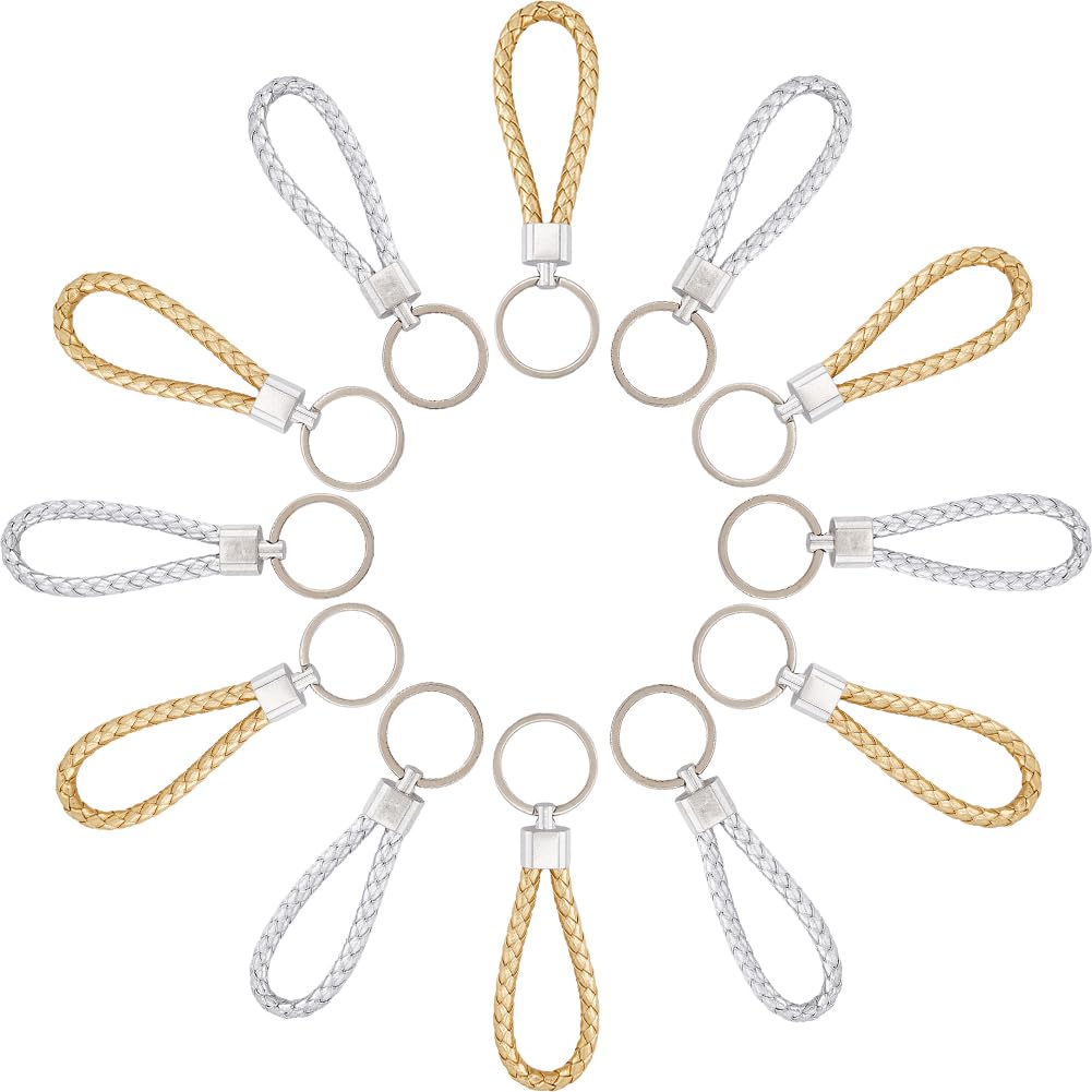 CRASPIRE 20Pcs Braided Leather Keychains Strap 2 Colors Woven Rope ...