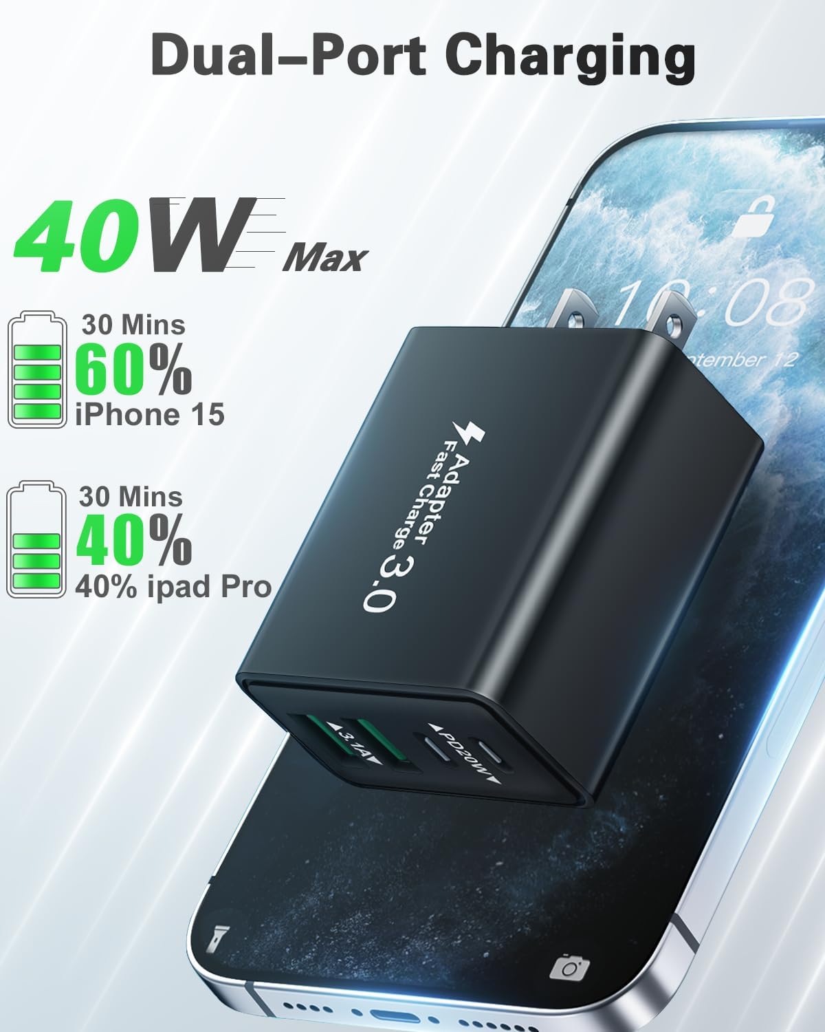 USB C Charging Block, 40W 4-Port USB C Wall Charger Dual Port PD Power ...