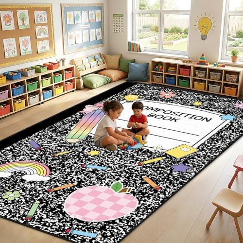 Amazon.com: 7.6x12 ft Large Composition Notebook Classroom Rug Black ...