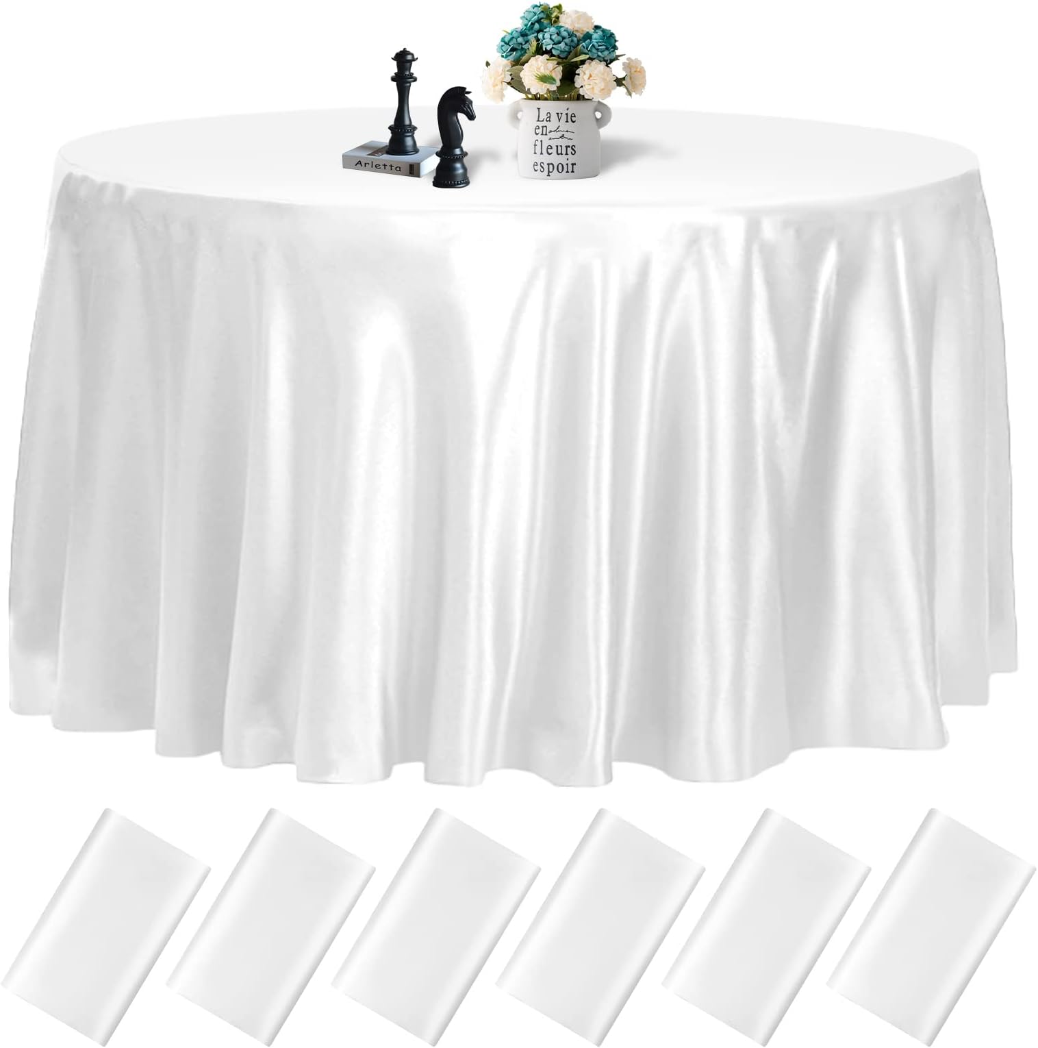 Amazon.com: BalsaCircle 120 inch Silver Satin Round Tablecloth Table ...