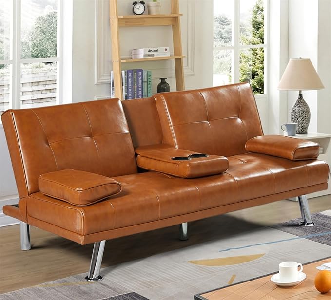 Amazon.com: TRIPLE TREE Sofa, Convertible Leather Sofa Bed, Lie ...