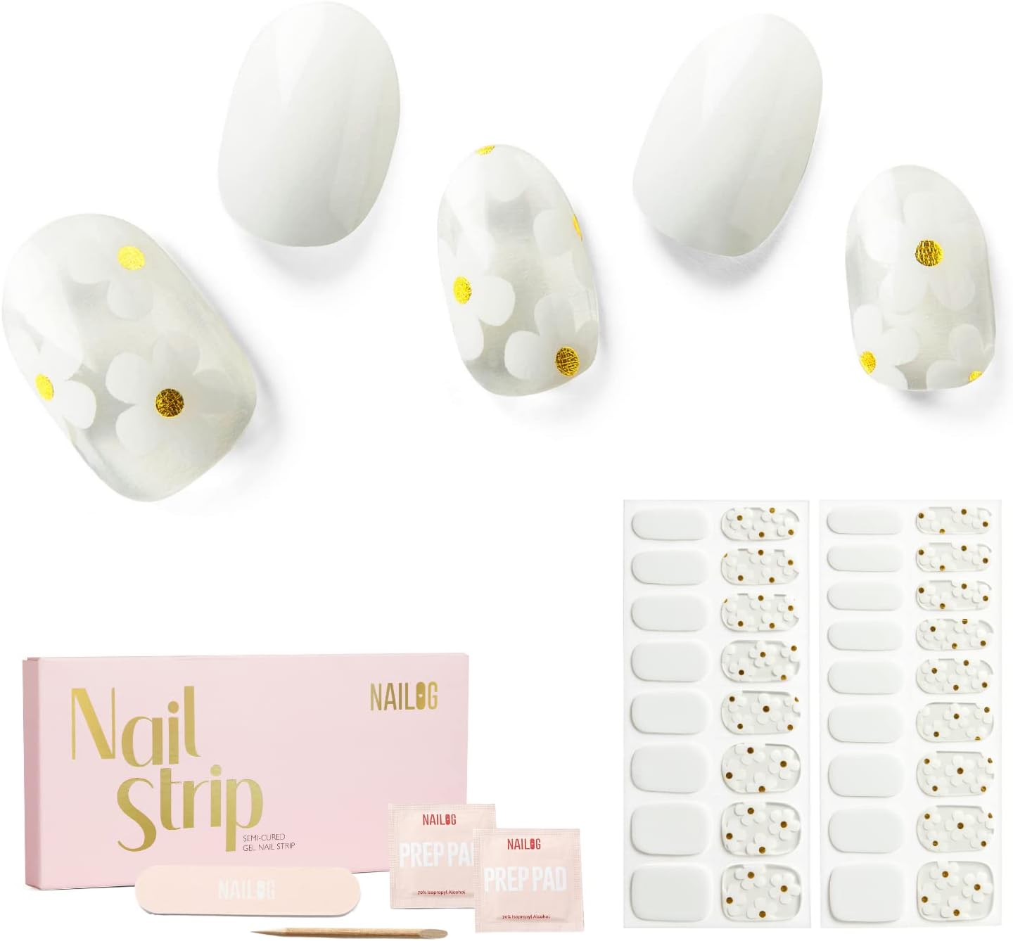NAILOG Semi Cured Gel Nail Strips, 34 pcs Salon-Quality Gel Nail ...