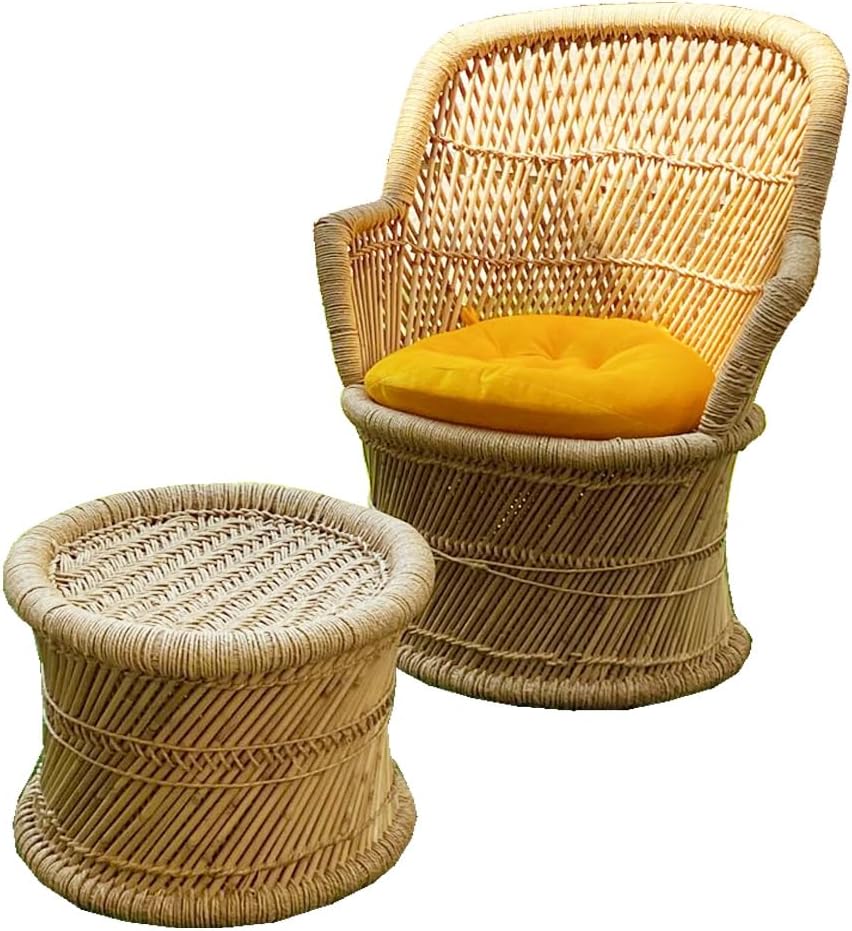 Handmakers Bamboo Mudda Chair Set For Balcony | Outdoor Mudda Beige ...