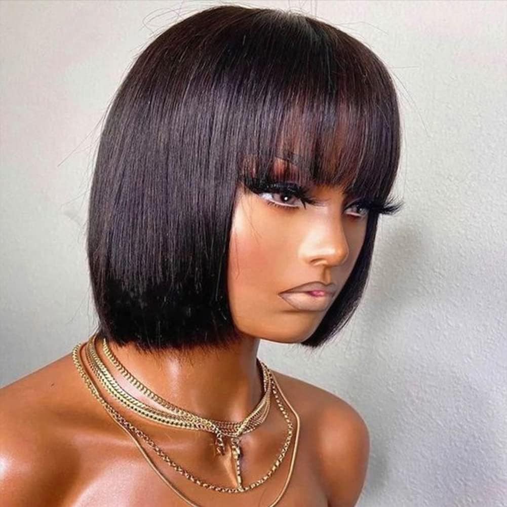 Amazon.com : JOEDIR HAIR Bob Human Hair Wig with Bangs for Black Women ...