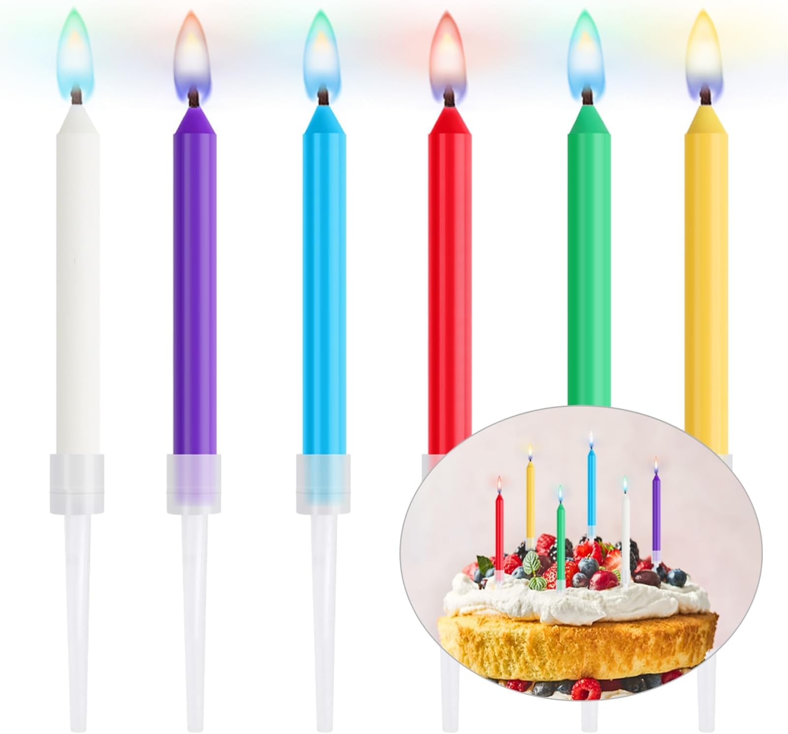 Amazon.com: Phinus 18pcs Colorful Flame Birthday Candles, 2.2in ...
