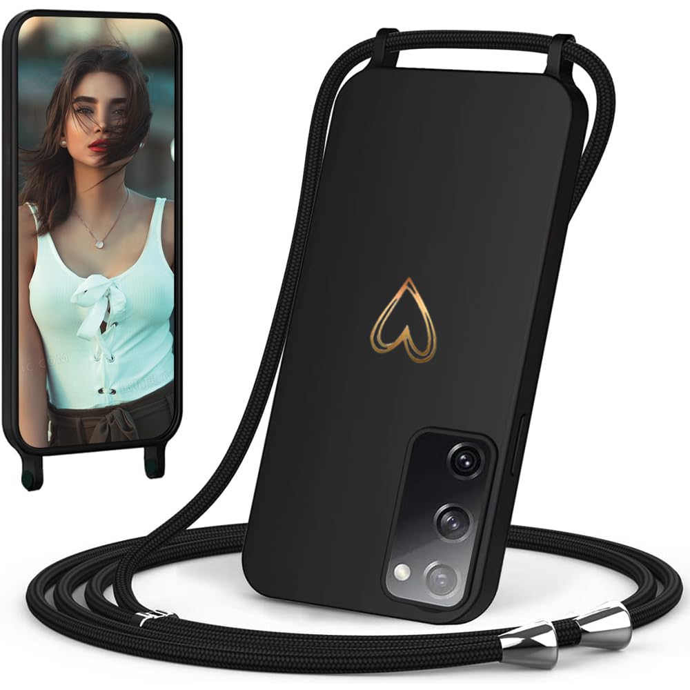 CaseLover Handykette für Samsung Galaxy S20 FE Hülle mit Band, Herz Muster Silikon Necklace ...